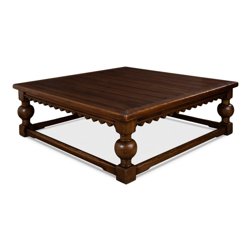square coffee table baluster legs scalloped apron large dark brown ...