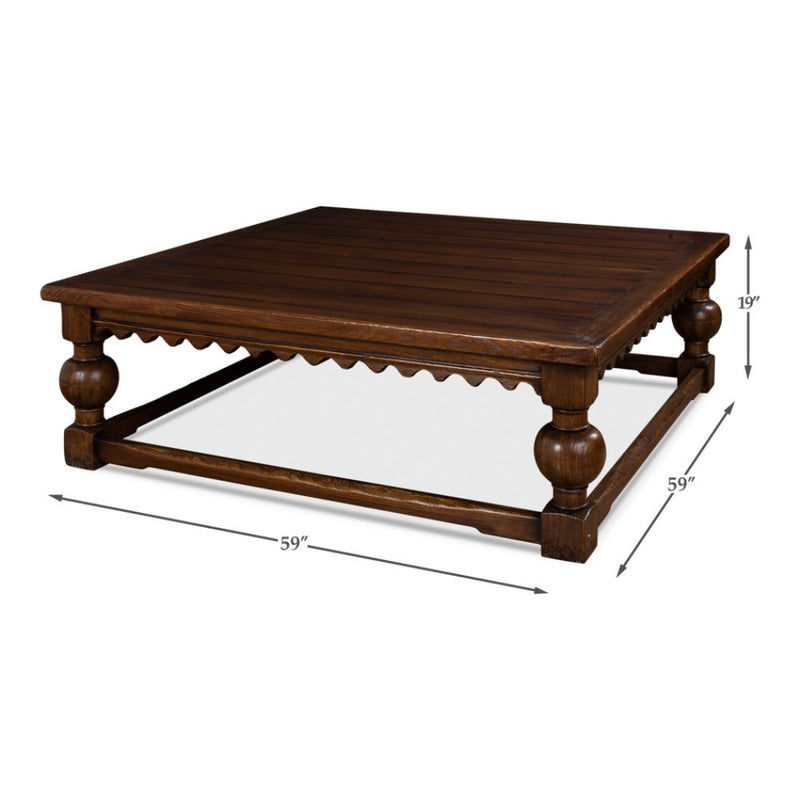 square coffee table baluster legs scalloped apron large dark brown ...