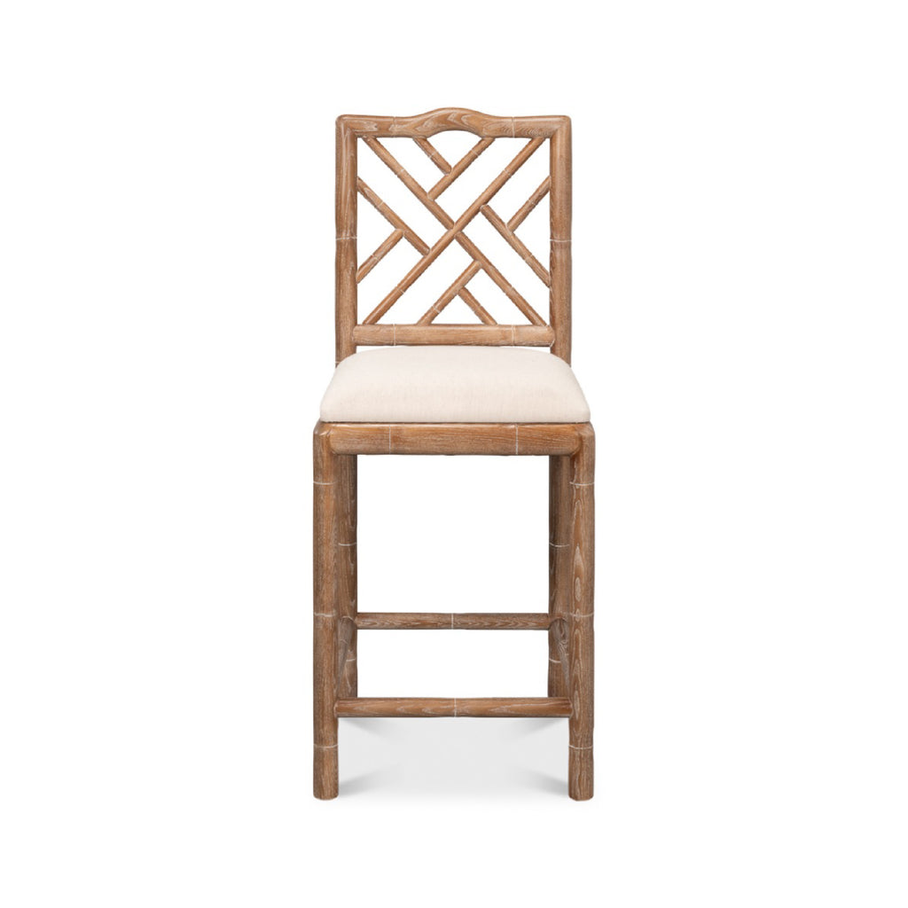 Whitewashed Oak and Beige Linen Seat Counter Stool | BSEID