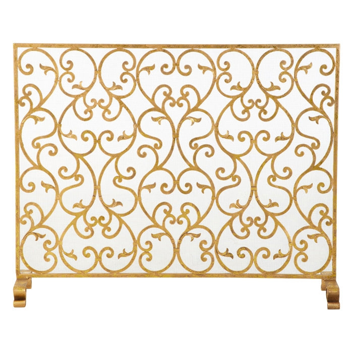 Single-Panel Tole Scroll + Leaf - Italian Gold Finish Fireplace Screen ...