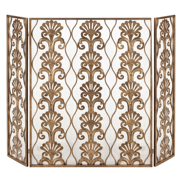 3-Panel Light Burnished Gold Shell Design Fireplace Screen – BSEID